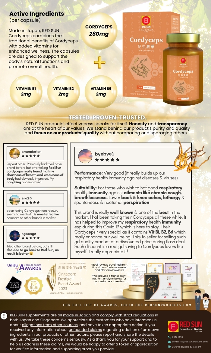 RED SUN Cordyceps | Respiratory, Heart, Energy, Stamina Booster | 90 ...