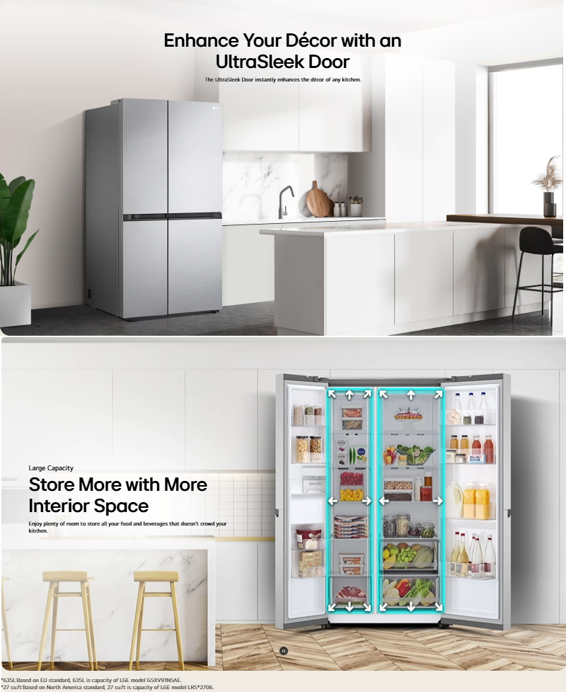 LG GS-B6473BM 647L BLACK GLASS MIRROR SIDE BY SIDE INVERTER ...