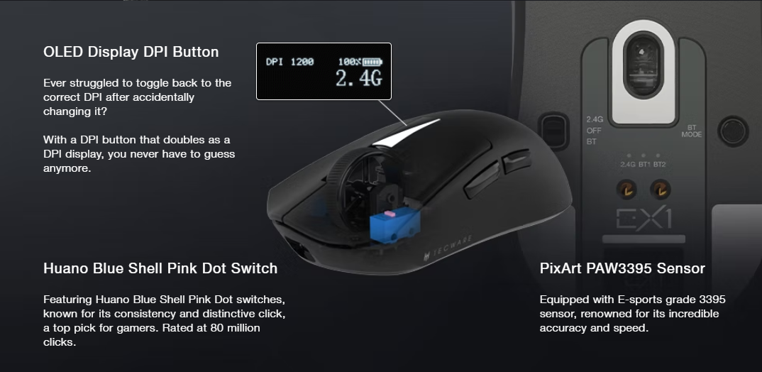Tecware EX1 26K Wireless Mouse With OLED Display and RGB Charging Dock ...