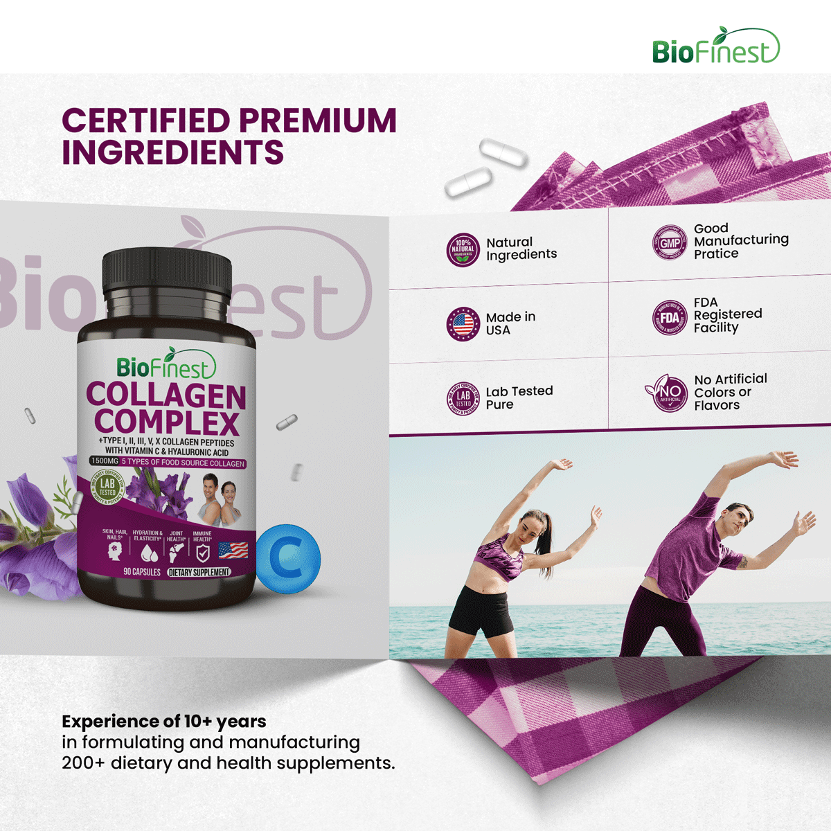 Biofinest Collagen Complex Supplement 1500mg Type 1 2 3 5 10 Hydrolyzed ...
