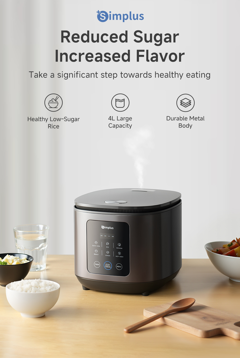 Simplus 4L Rice Cooker | Low-Sugar Low Carbon | 6 Preset Programs | 24H ...