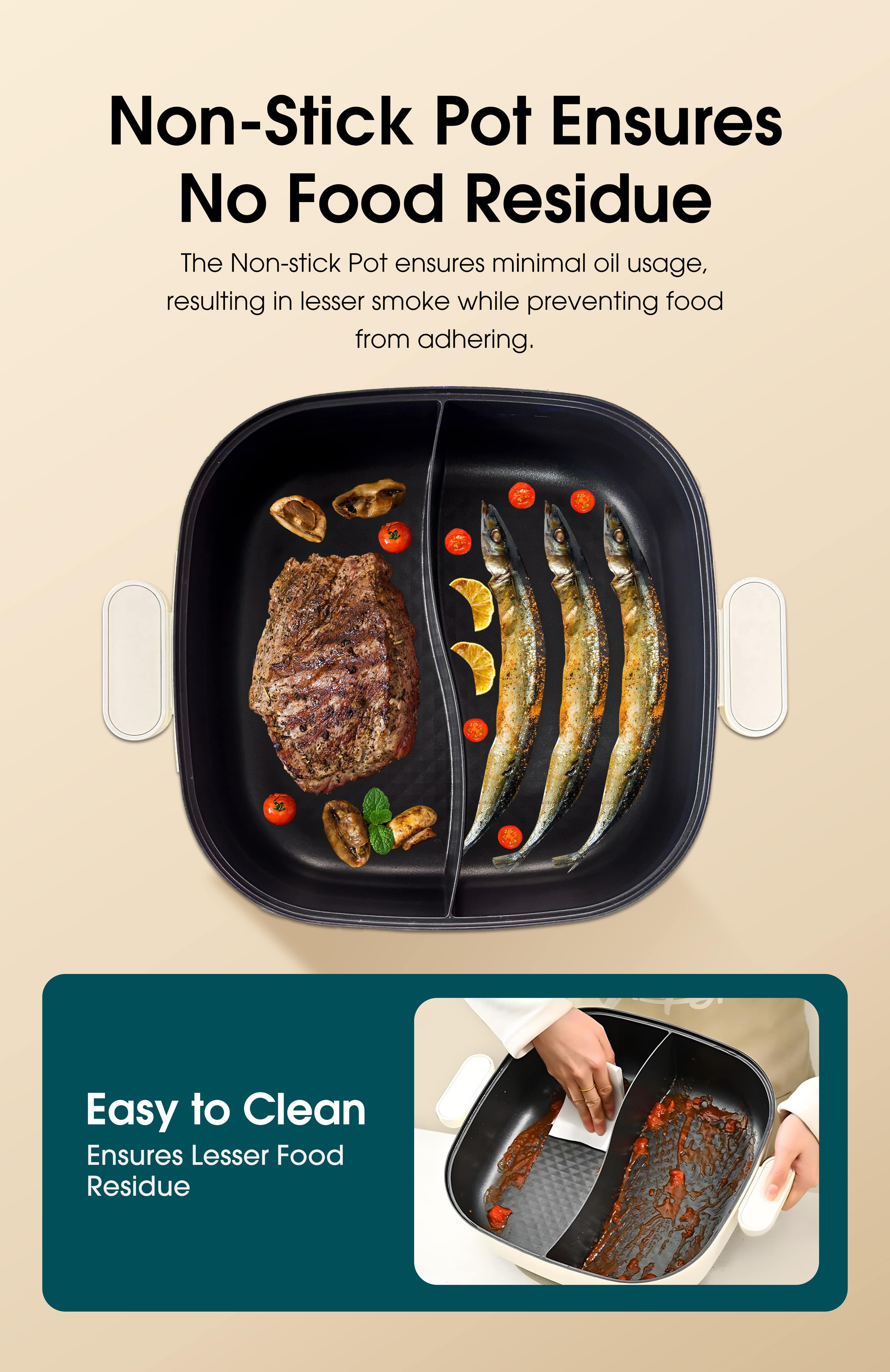 EuropAce 6L Non-Stick Yuan Yang Hotpot | EMC5600D | 8CM Deep, non-stick ...