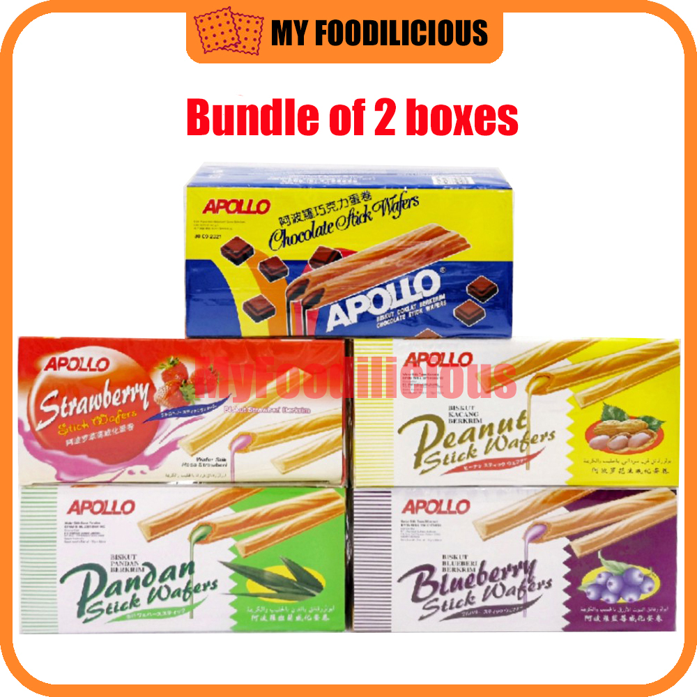 Apollo Stick Wafer / Biskut Snack 30 Pkts Chocolate Pandan Peanut Party | Shopee Singapore