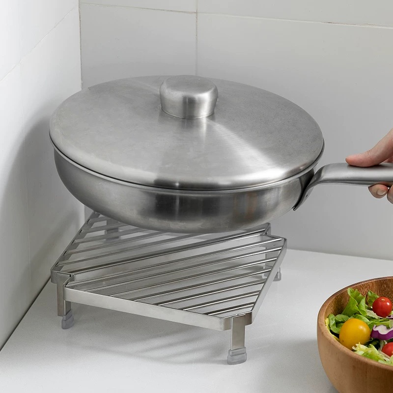 【SG】Kitchen Metal Rack Pot Anti-scald Rack Stand Kitchen Corner Storage ...