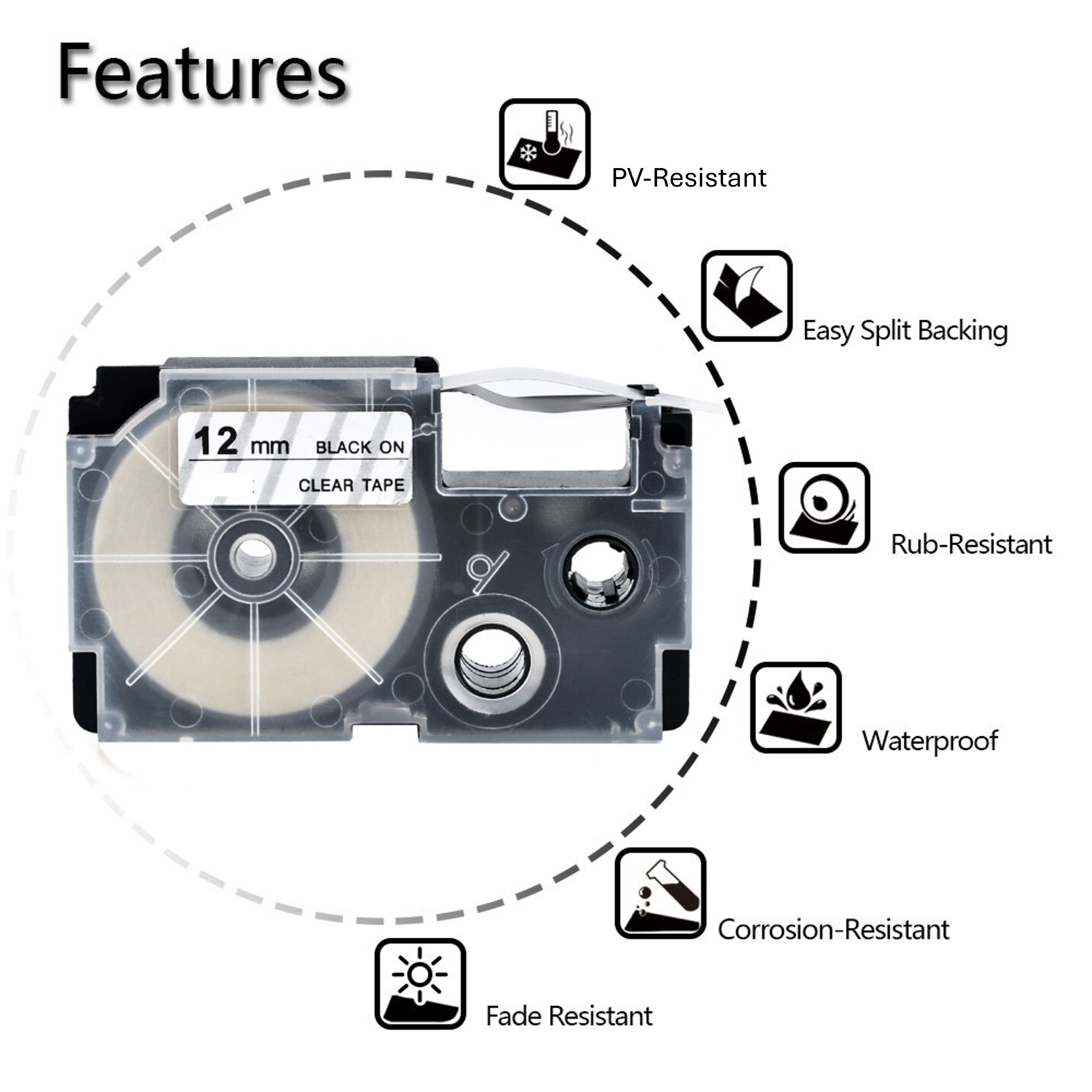 Casio EZ Label Printer Tape Cartridge 12mm x 8m Assorted Background ...