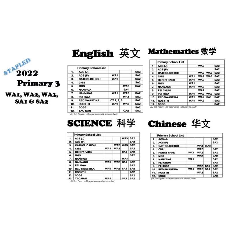 🌞Ready Stock 🌞2022 Primary 3 Top School Exam Paper (Hard Copy, Stapled ...