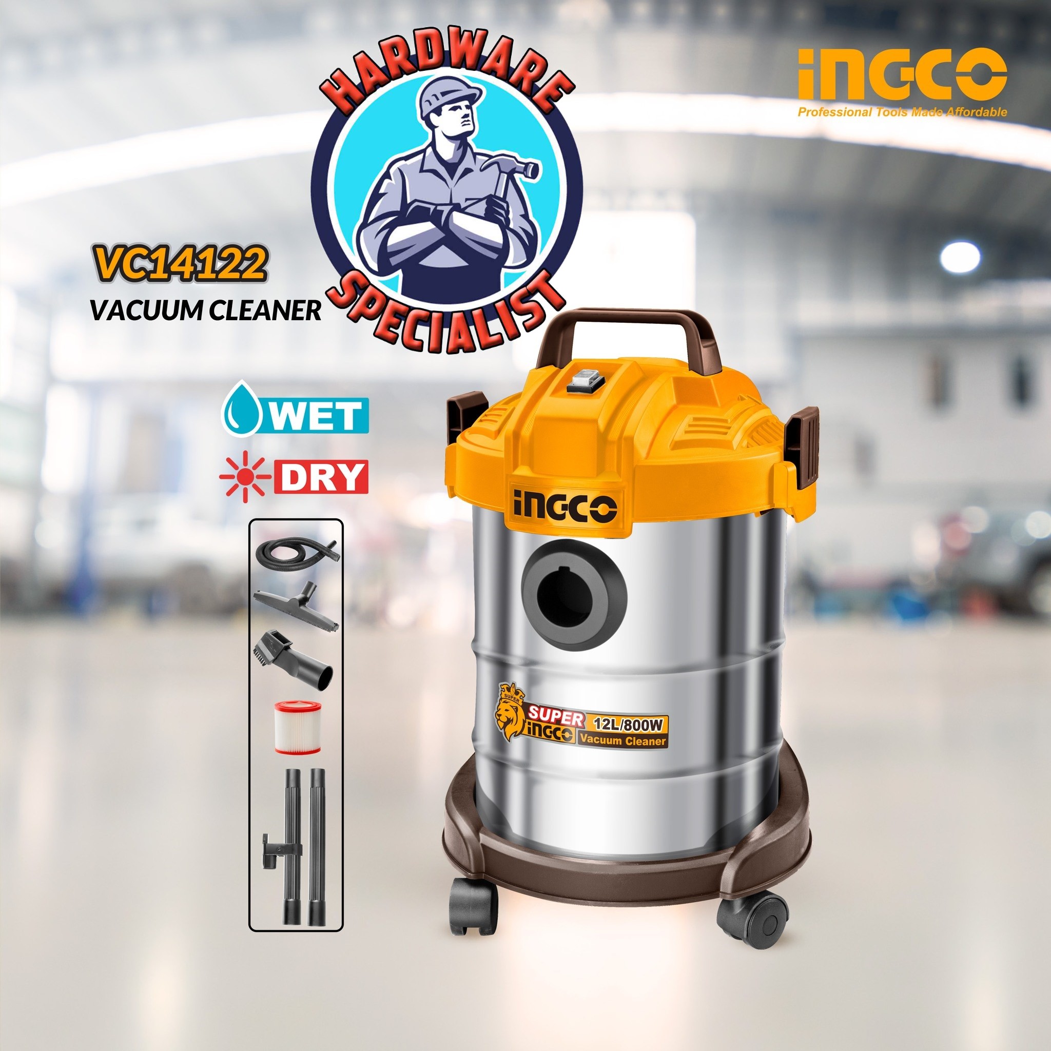 Ingco VC14122 800W Corded Wet And Dry Vacuum Cleaner | Shopee Singapore