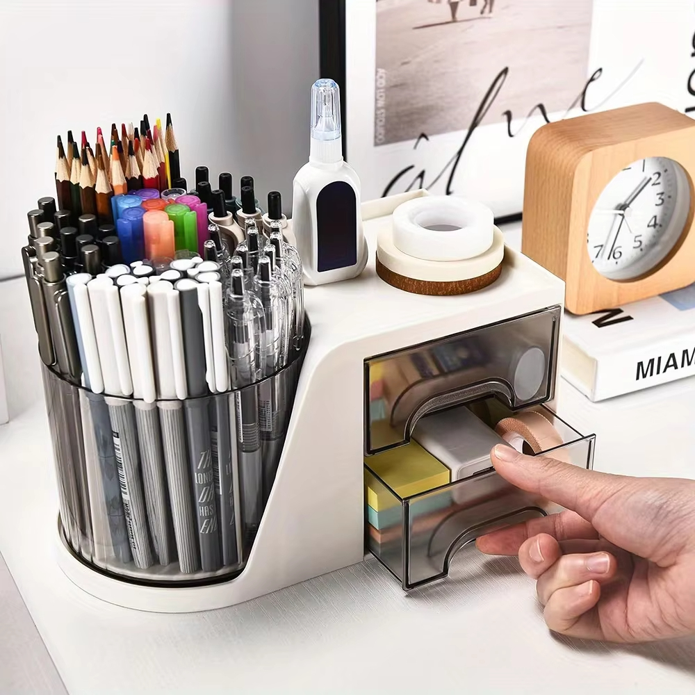 SG Rotating Desk Organizer with 2 Drawer 360° Rotatable Holder Multi ...