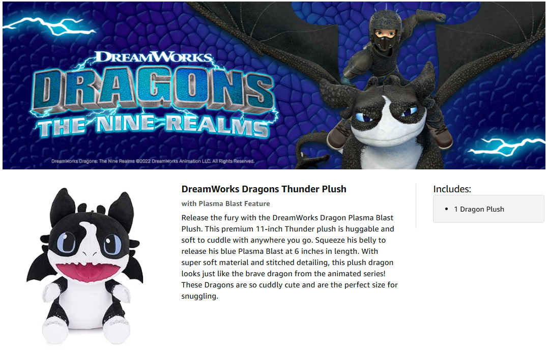 DreamWorks Dragons Thunder Plush with Plasma Blast Feature, 11” Stuffed ...