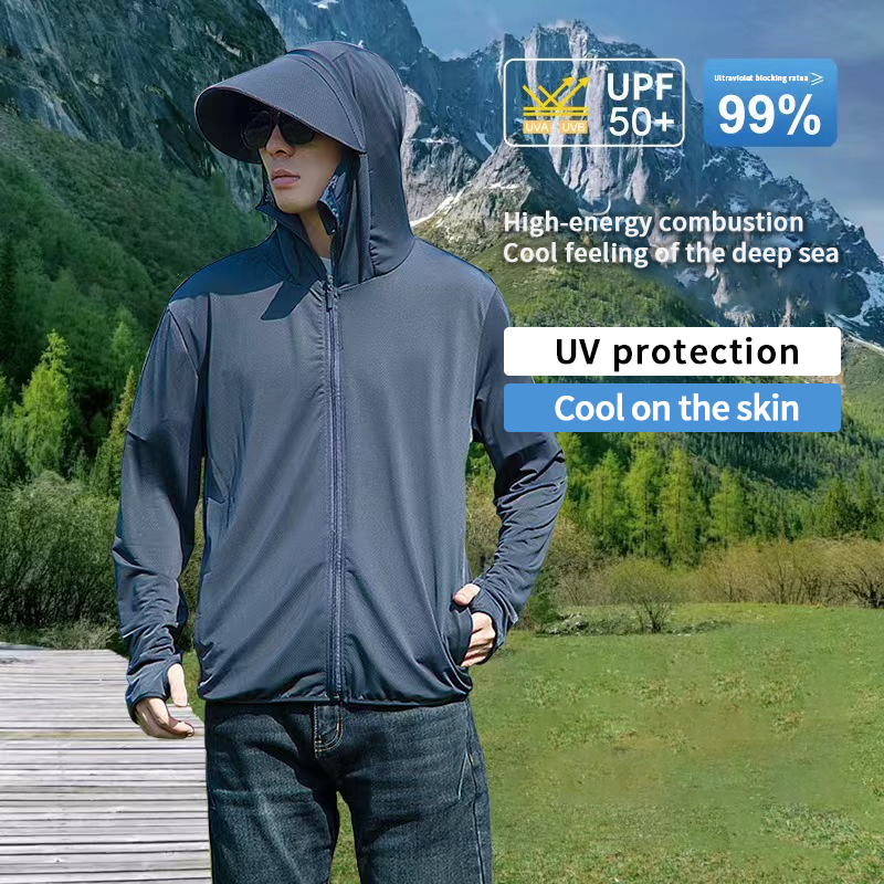 Men Ice Silk Sunscreen Clothing Sport Quick Dry Skin Windbreaker With ...