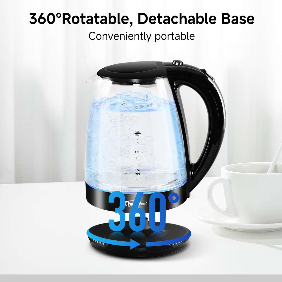 PowerPac Cordless Kettle Jug 1.7L Glass Jug, Electric Kettle (PPJ2004G ...