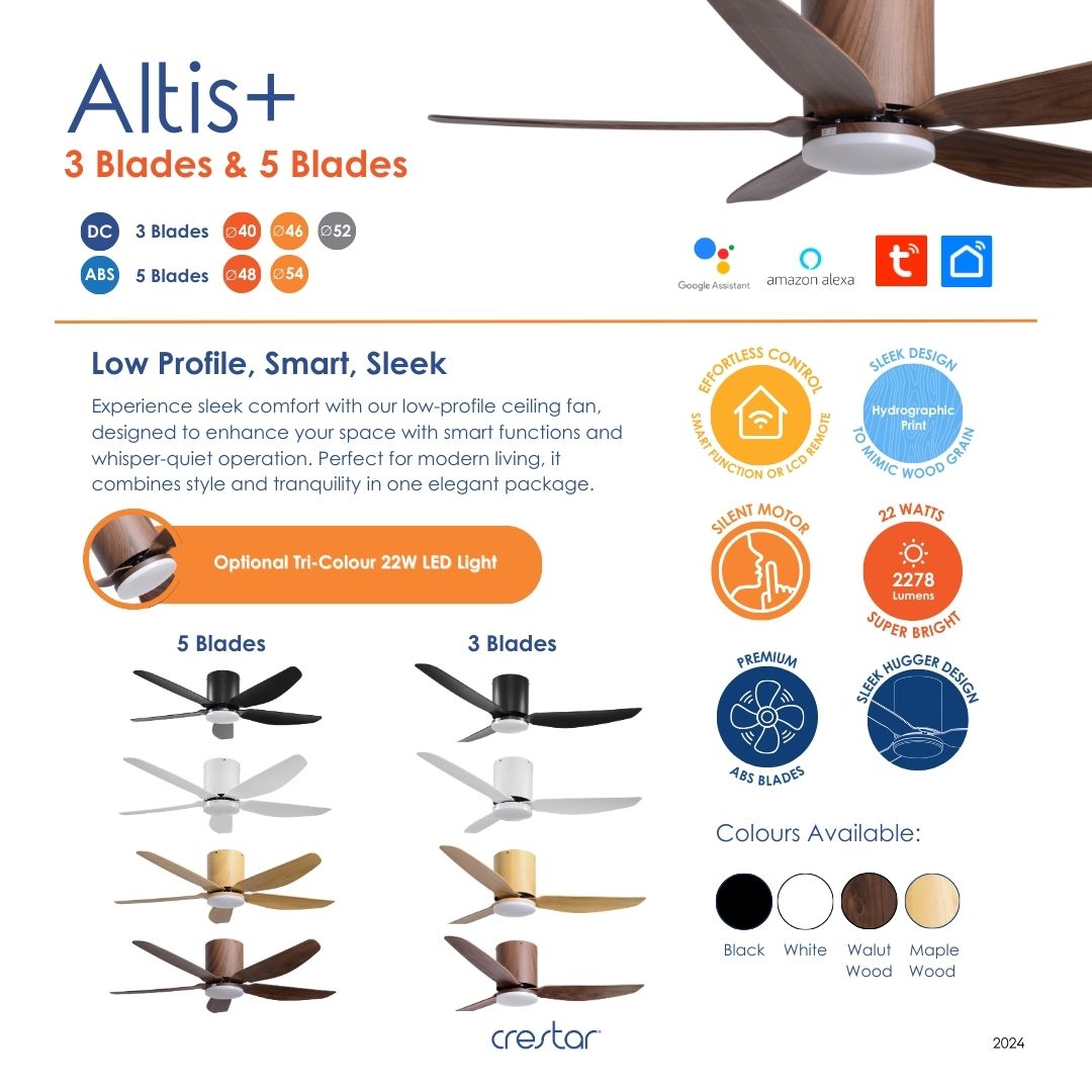 Crestar Altis+ Smart Ceiling Fan | 3 & 5 Blades | Optional Dimmable Tri ...