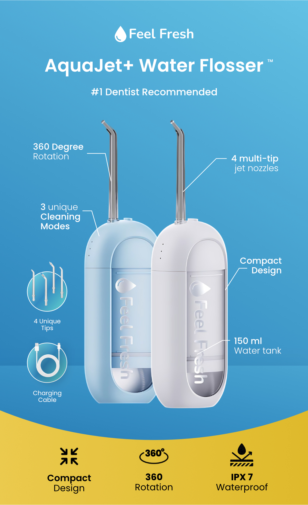 Feel Fresh AquaJet™ Mini Water Flosser - Portable Electric Oral ...