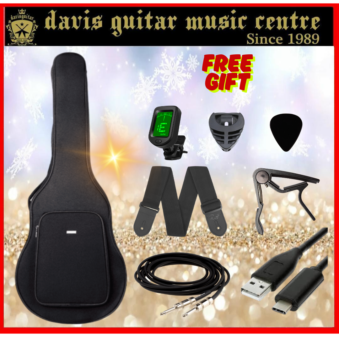 Enya EM-X0 EQ Black Acoustic Guitar 36 Inch Grand Auditorium FREE Bag, Tuner, strap, Capo Pick ...