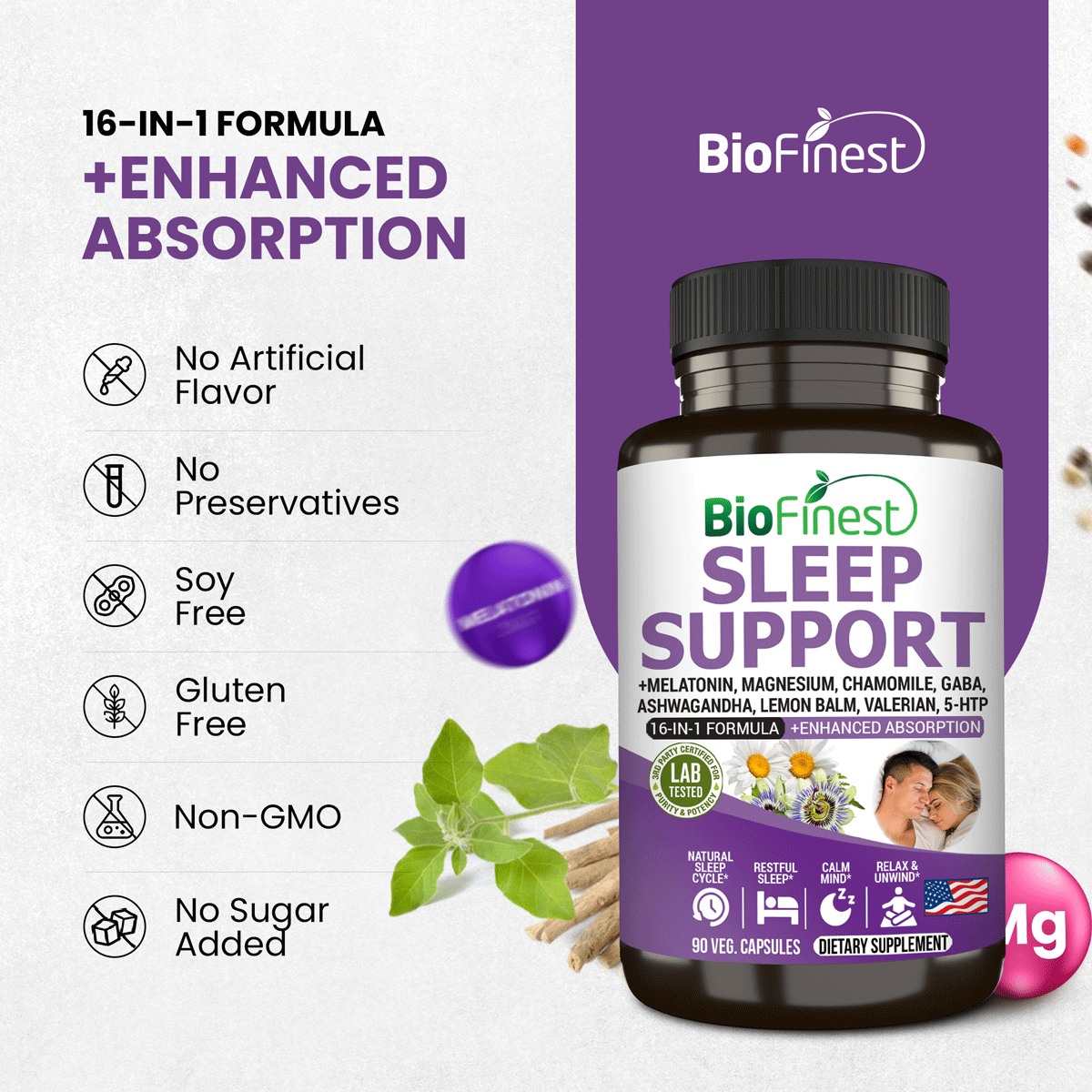 Biofinest Sleep Support Supplement - 16-in-1 Melatonin Ashwagandha ...