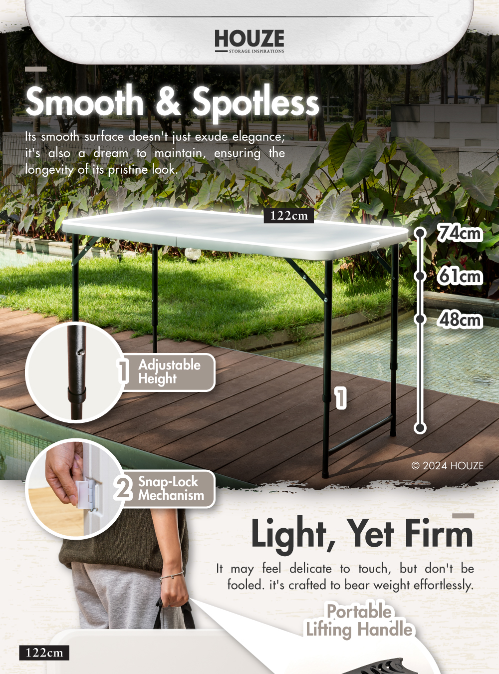 [HOUZE] 80cm | 86cm | 122cm | 152cm | 180cm HDPE Folding Table with ...