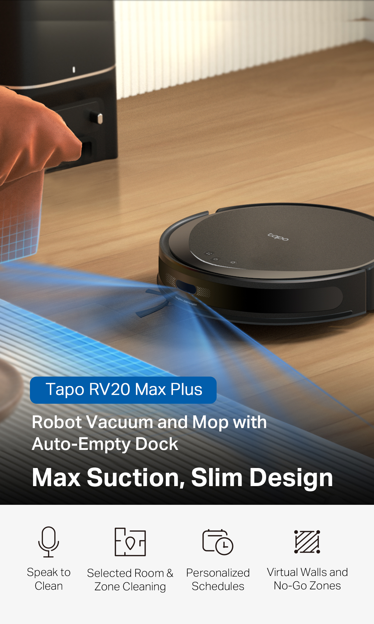 TP-Link Tapo RV20 Max Plus / RV20 Max 5300Pa Suction MagSlim™ LiDAR ...