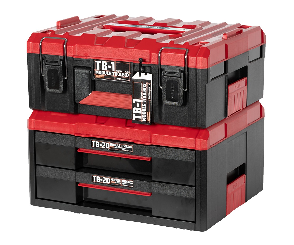 SHUTER TB-2D ABS Tool Box Drawer 2 Tiers Chest Storage Case Stacking Hand Tools One-Touch Side ...