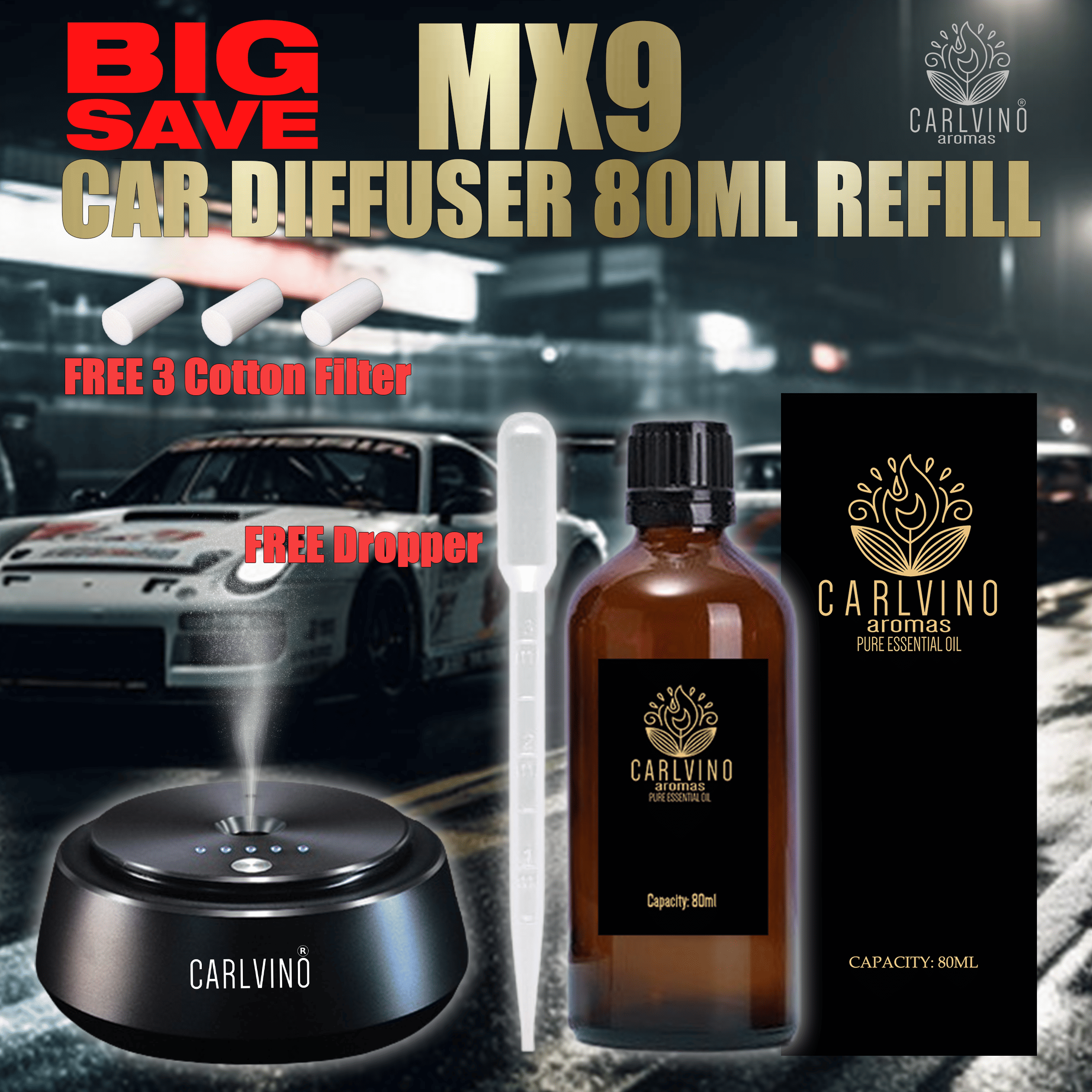 MX8 CAR DIFFUSER 80ml FRAGRANCE ESSENTIAL OIL REFILL WITH FREE COTTON ...