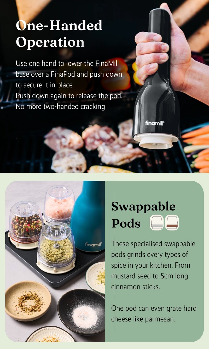 Finamill Pepper Mill & Spice Grinder │USB Rechargeable │ Adjustable ...