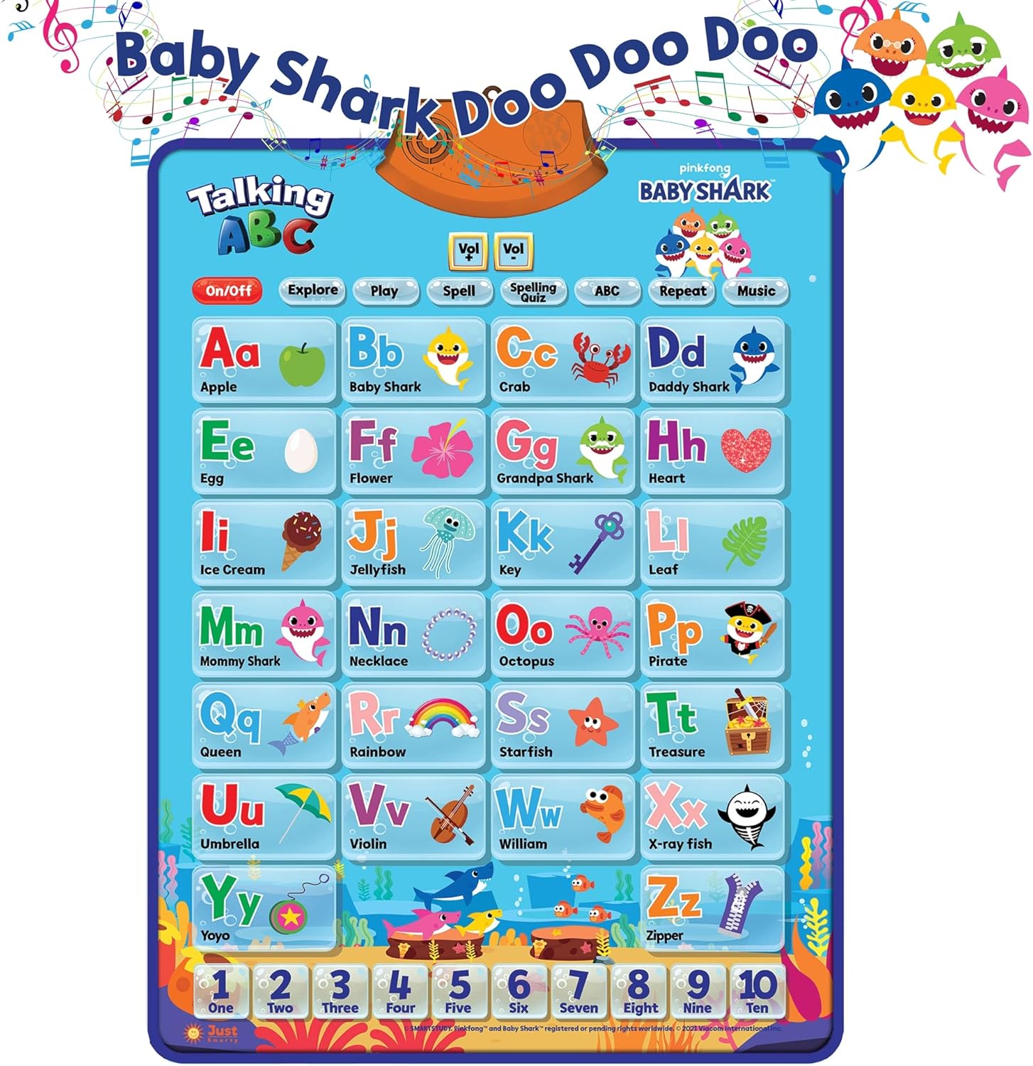 Authentic Baby Shark Interactive Alphabet & Number Learning Poster ...