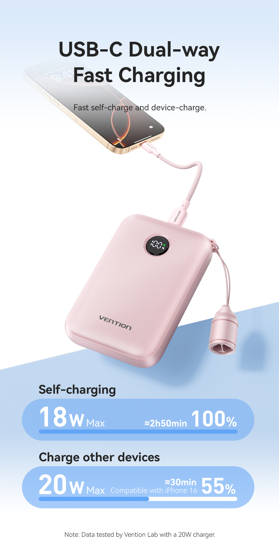 Vention 3C Mini Power Bank Fast charging digital display powerbank ...