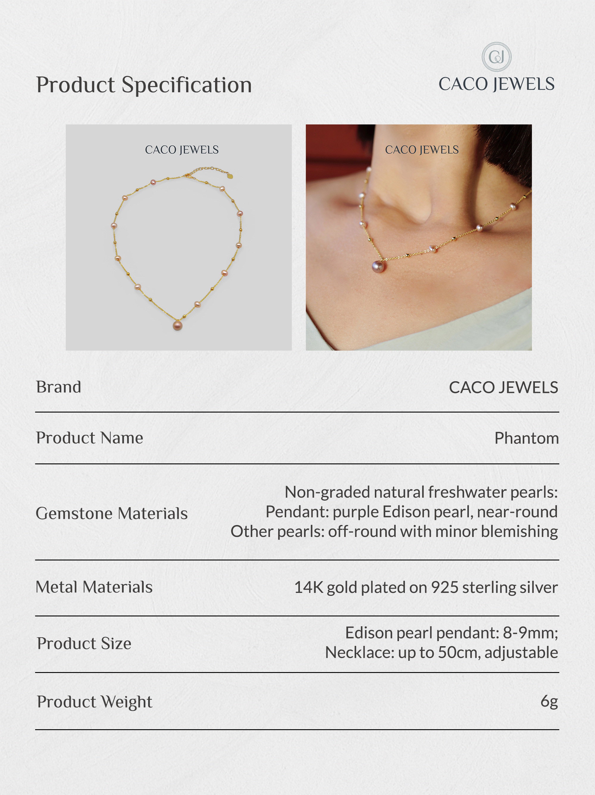 CACO Premium Freshwater Pearl Necklace 14K Gold Plated on 925 Sterling ...