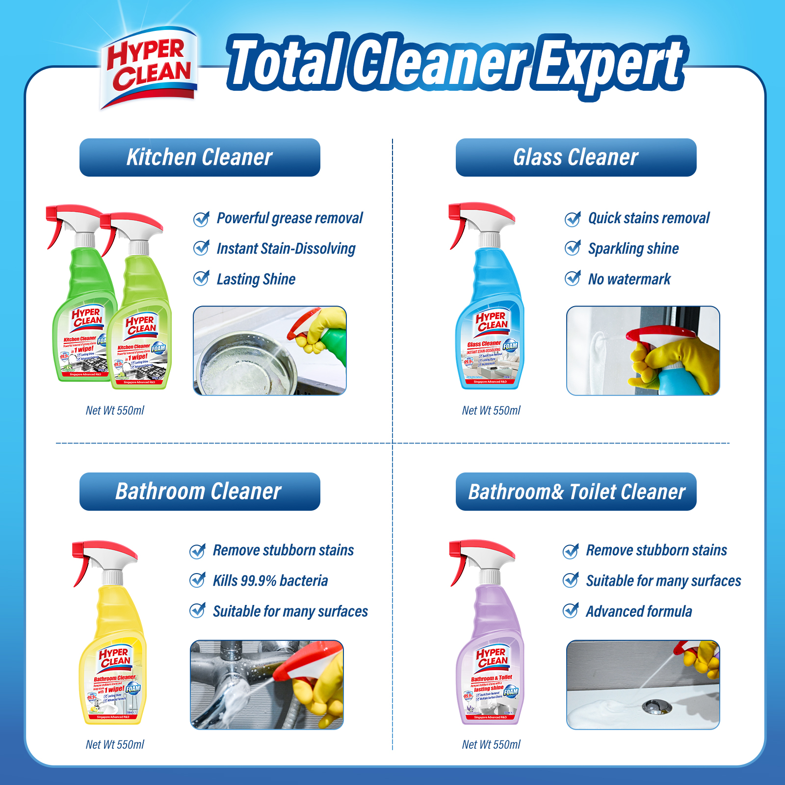 HYPERCLEAN 550ml Toilet & Multi-Surface Cleaner | Kills 99.9% of ...