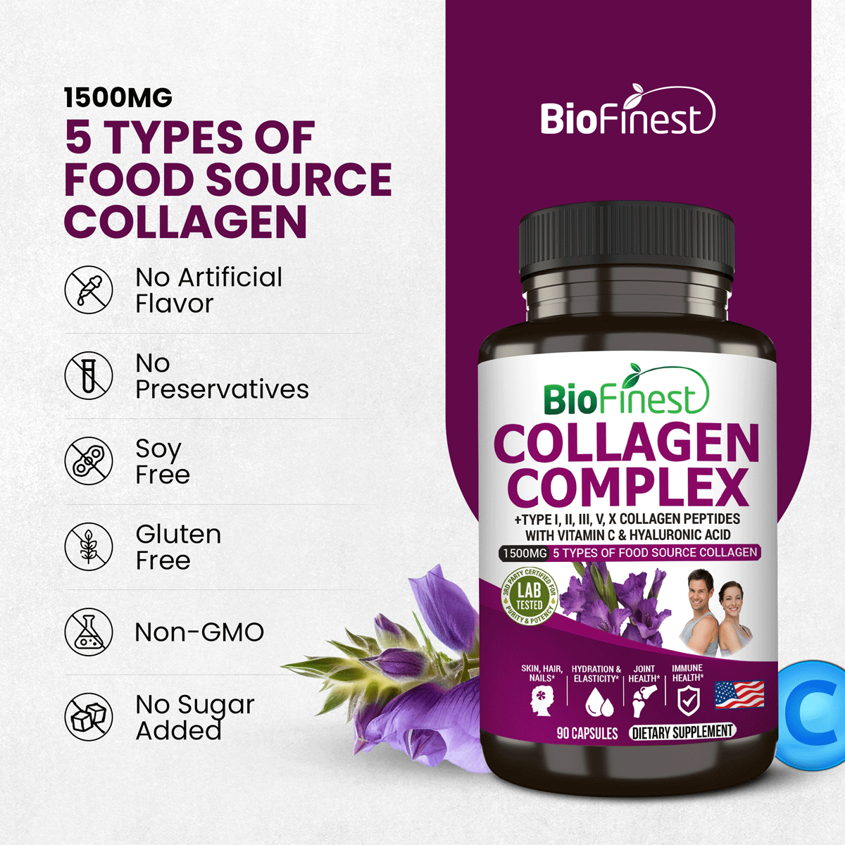 Biofinest Collagen Complex Supplement 1500mg Type 1 2 3 5 10 Hydrolyzed ...