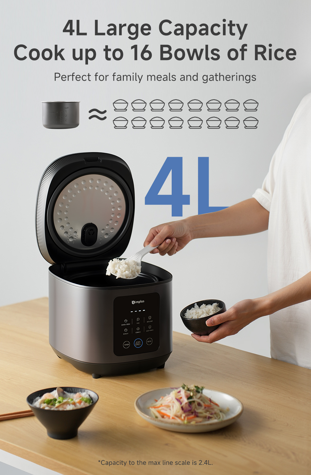 Simplus 4L Rice Cooker | Low-Sugar Low Carbon | 6 Preset Programs | 24H ...