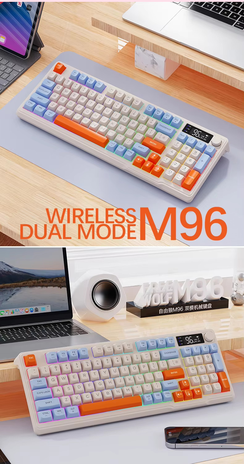 M96 Wireless Gaming Mechanical-Feel LED Backlit Keyboard Bluetooth/2 ...
