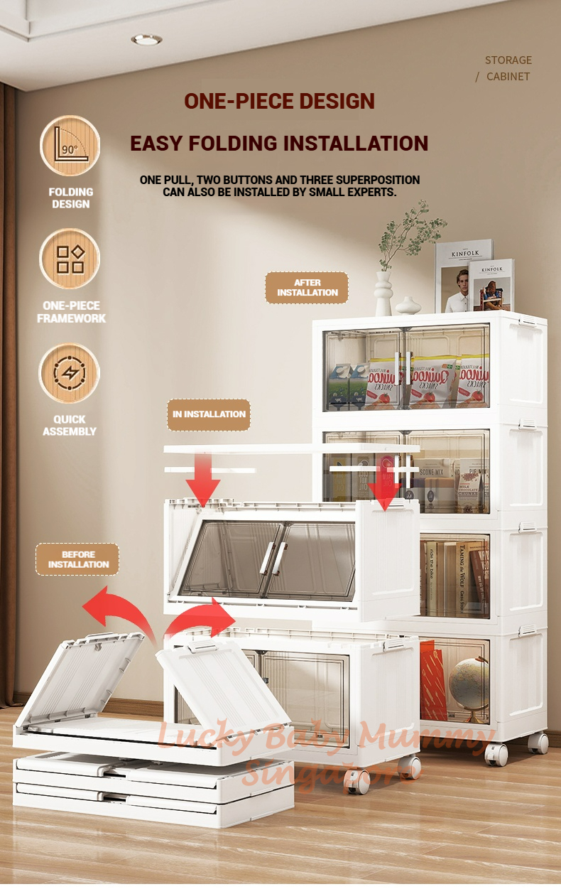 One-Piece Stackable Folding Cabinet / Foldable Storage Cabinet / Double ...