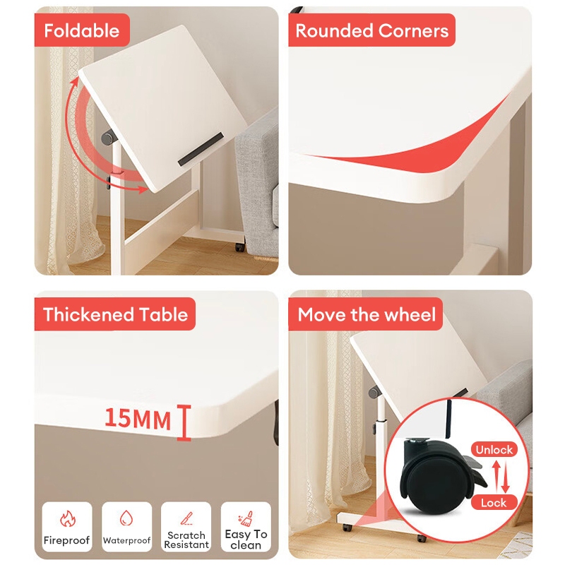 PM【2 Color】Study Table Desk With Wheels Adjustable Table Foldable Desk ...