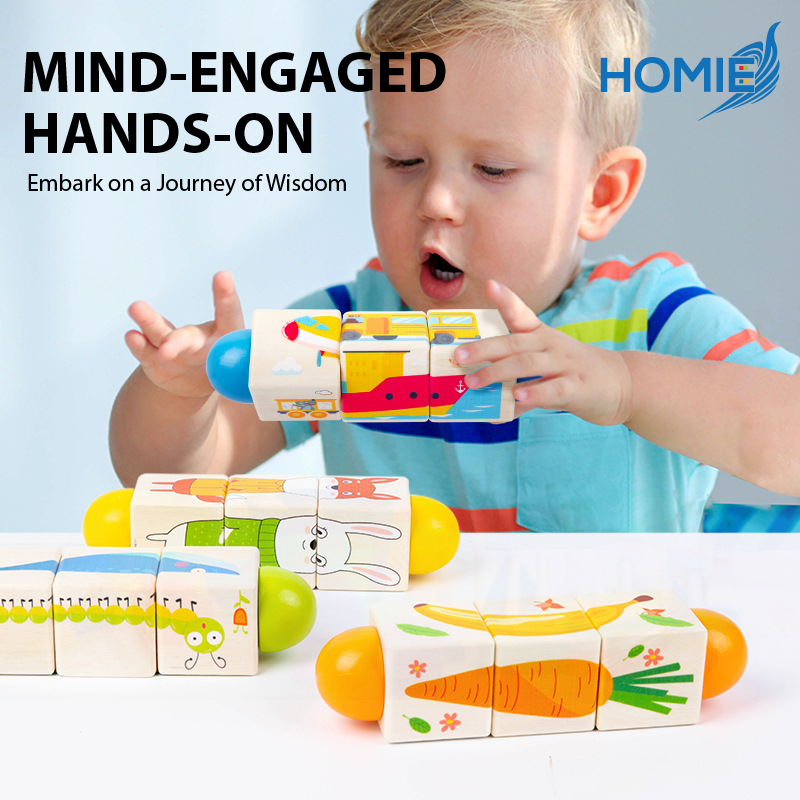HOMIE Rotating Learning Puzzle Cubes/Wooden Twisting Block for Infants ...