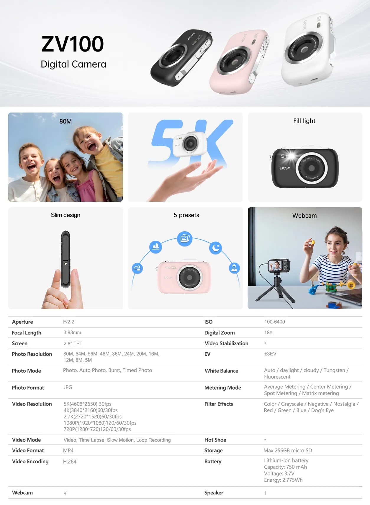 SJCAM ZV100 Digital Camera With 80MP and Up To 5K Video Quality (1 Year ...