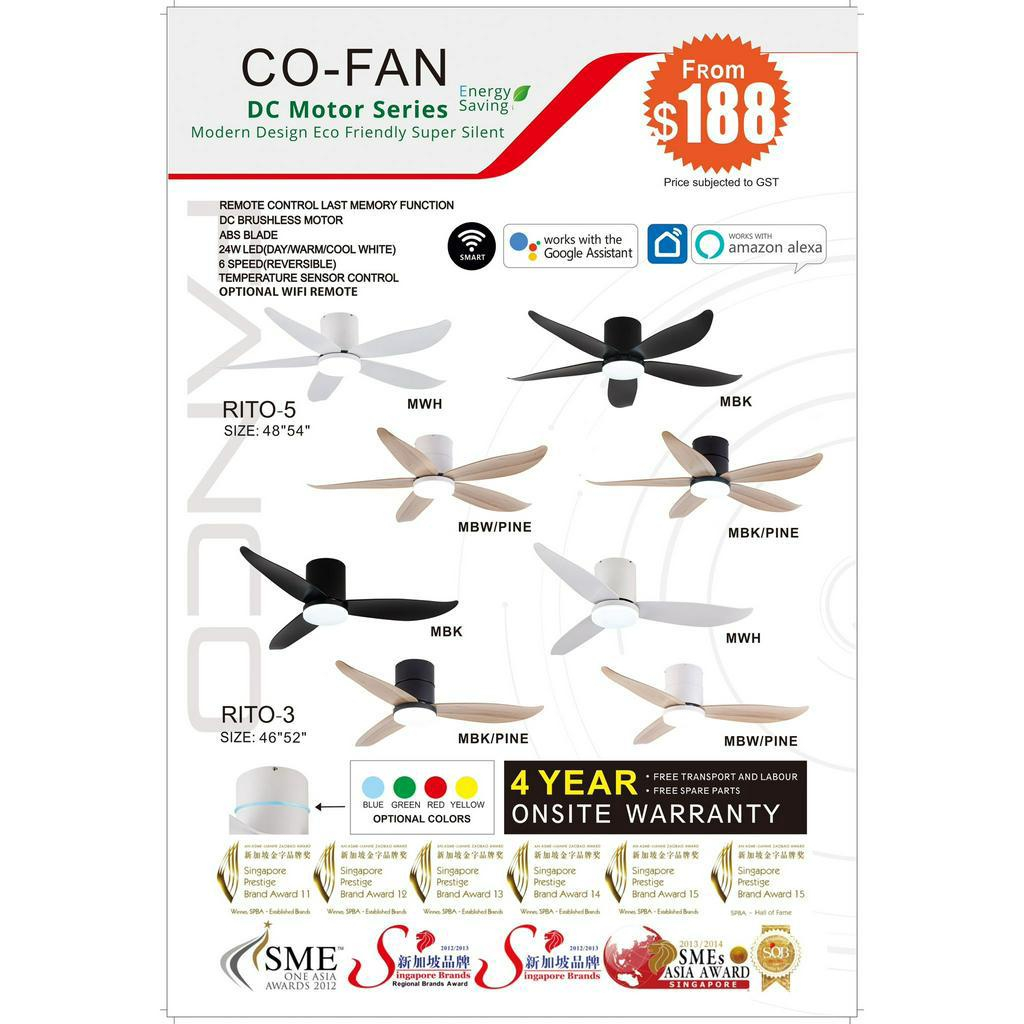 FANCO CO-FAN Rito 5 SMART DC Motor 5 Blade Ceiling Fan with 3 Tone LED ...