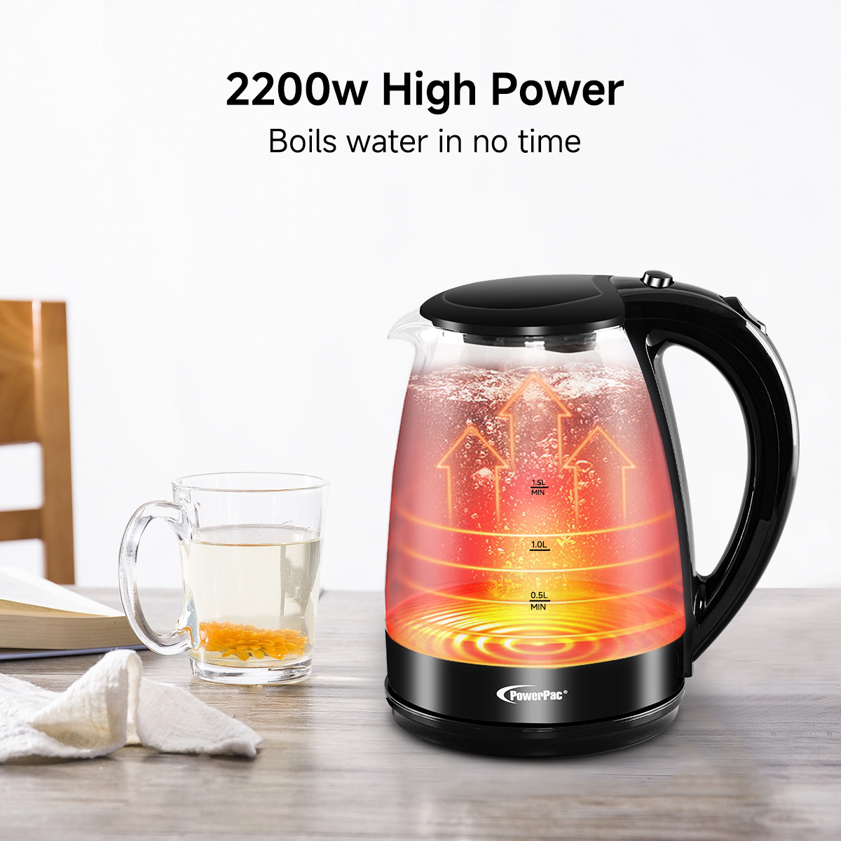 PowerPac Cordless Kettle Jug 1.7L Glass Jug, Electric Kettle (PPJ2004G ...