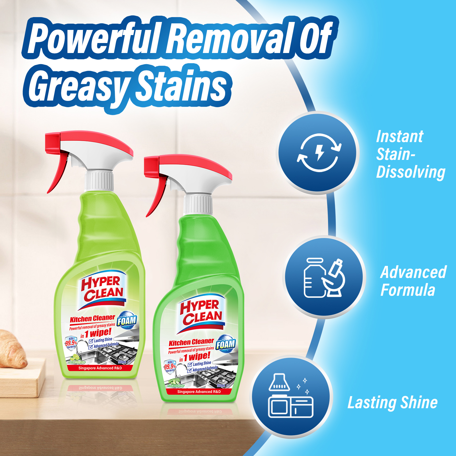 HYPERCLEAN 550ml Kitchen Cleaner I Powerful Stain-Fighting Foam for ...