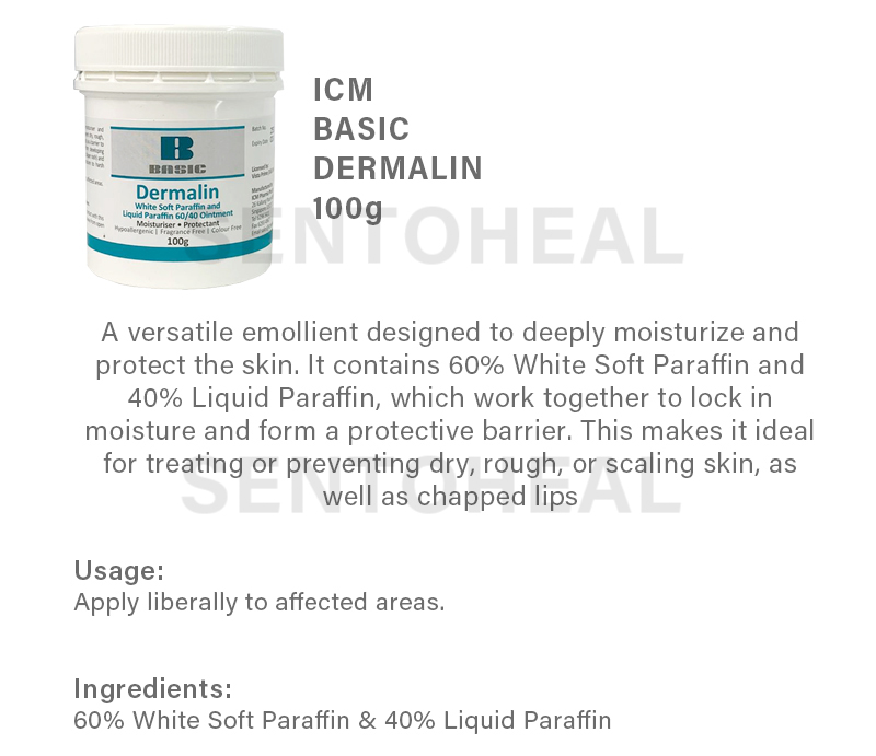 ICM Paralin Dermalin White Soft Paraffin 100G Moisturiser Dry Skin ...
