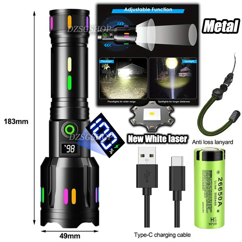 👍DZSG 5000W Torchlight Ultra Bright Camping white laser Flashlight High ...