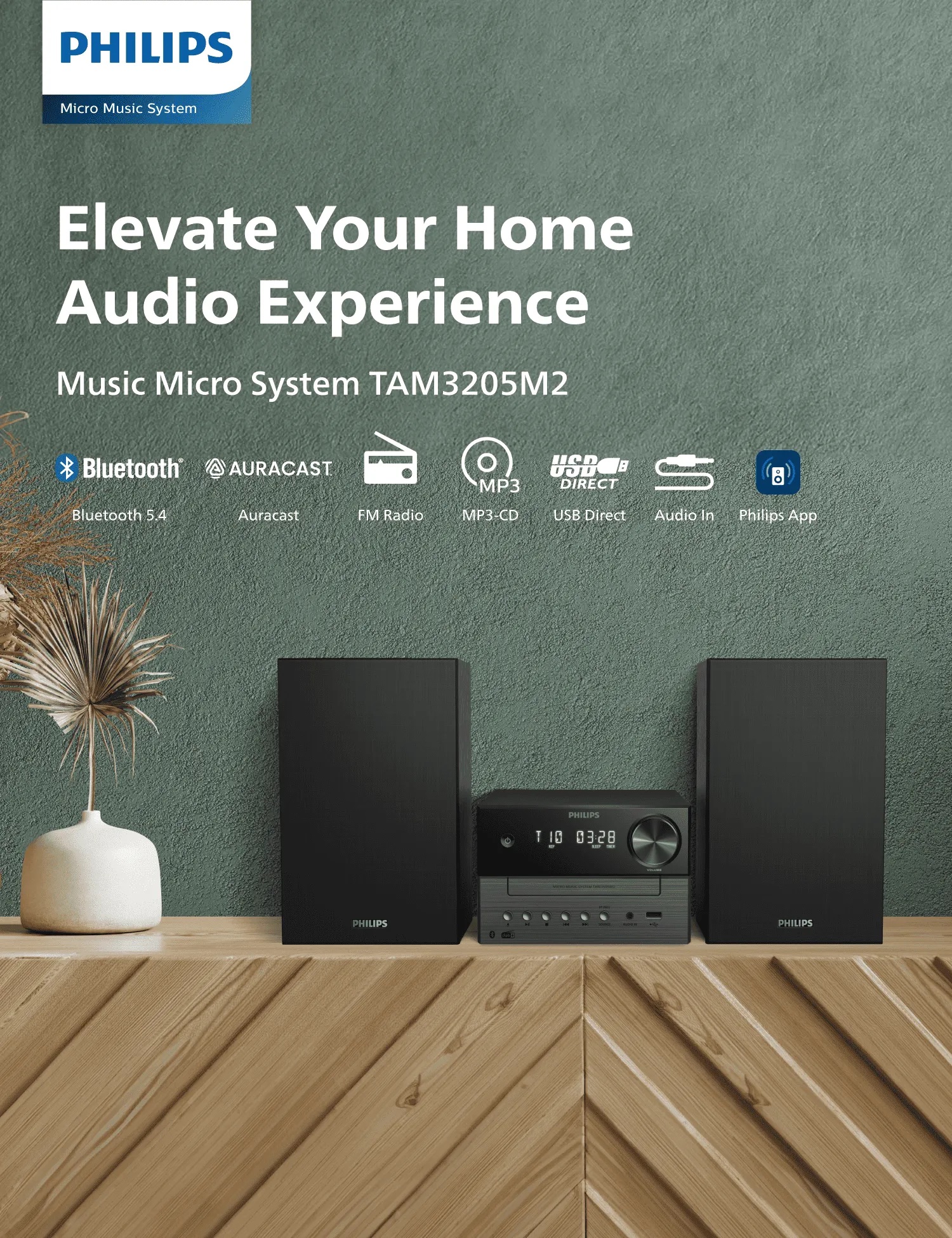 PHILIPS Bluetooth Micro Music System CD USB FM Audio-In 20W RMS Stereo ...