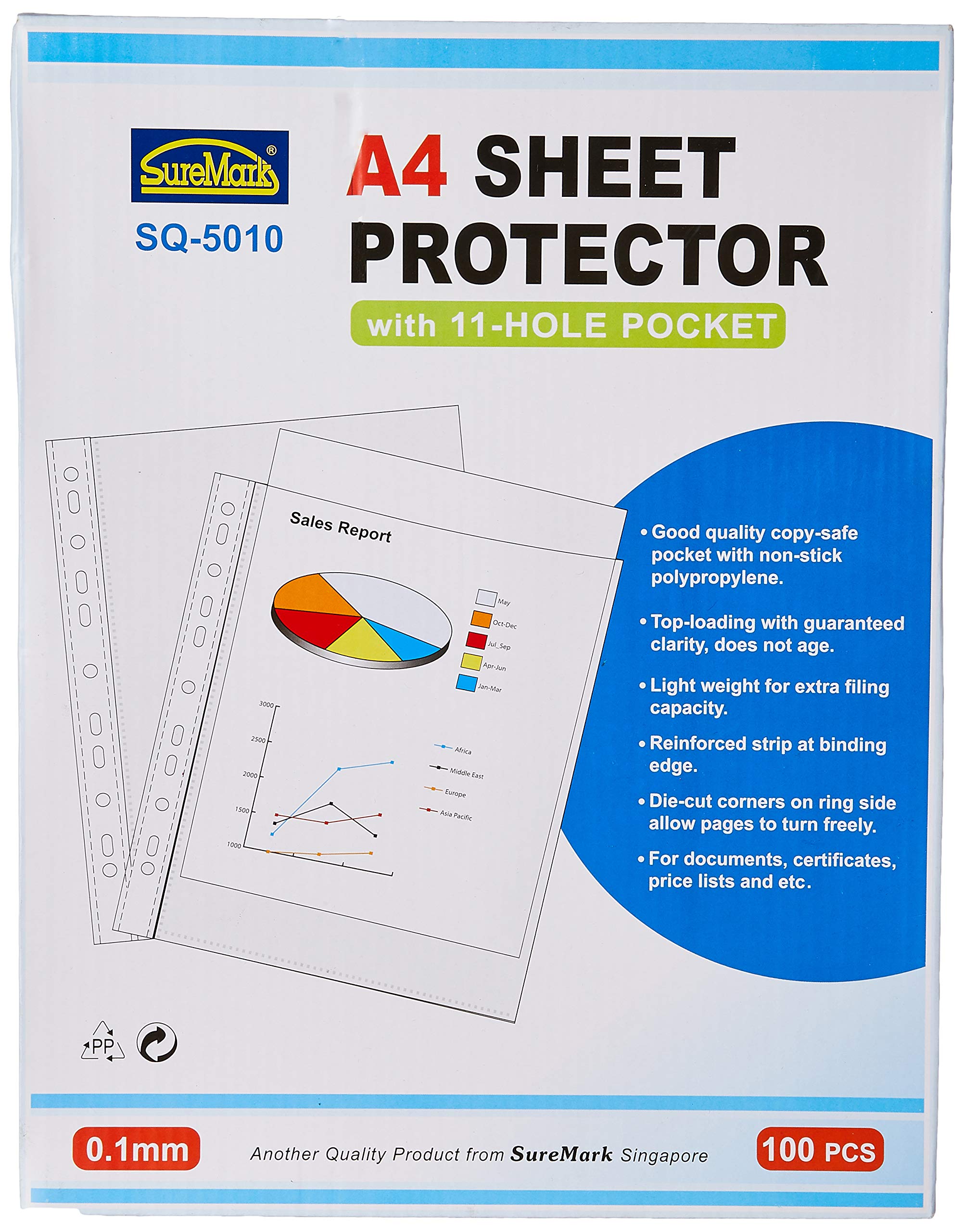 Suremark A4 Sheet Protector (with 11 Hole Pocket) 0.06mm / 0.1mm (100 ...