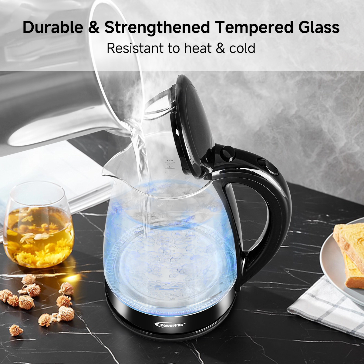 PowerPac Cordless Kettle Jug 1.7L Glass Jug, Electric Kettle (PPJ2004G ...
