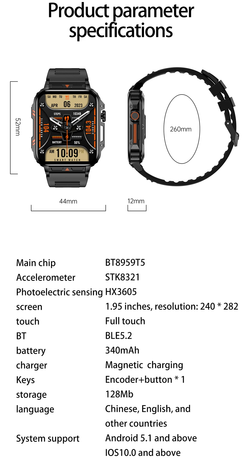 New Outdoor Sports Smart Watch Men 1.95 inch Heart Rate Blood Oxygen ...