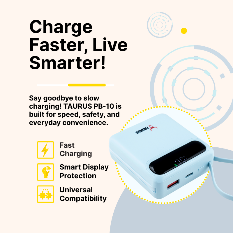 TAURUS PB10 Power Bank 10000mAh - 22.5W Portable Fast Charging , Built ...