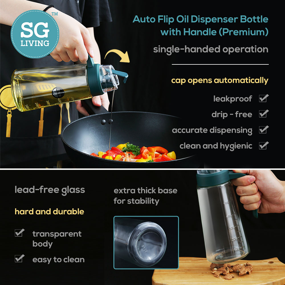 (SG Ready Stock) Oil Dispenser with Handle | Leakproof Glass Seasoning ...
