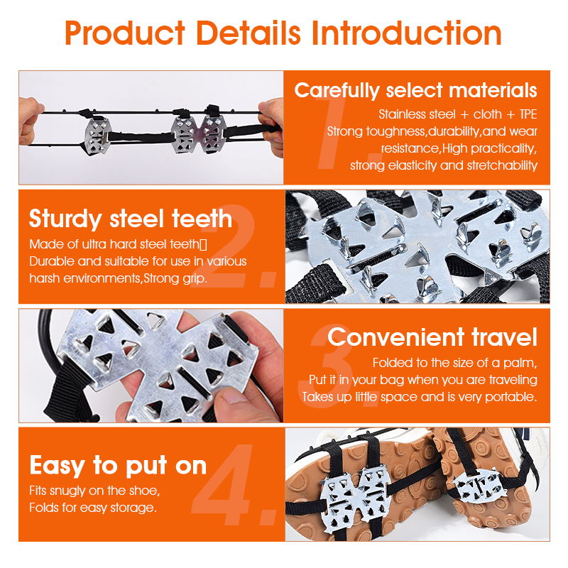 24 Teeth Ice Gripper Anti Slip Ice Claw Gripper Spike Grips Cleats Non ...