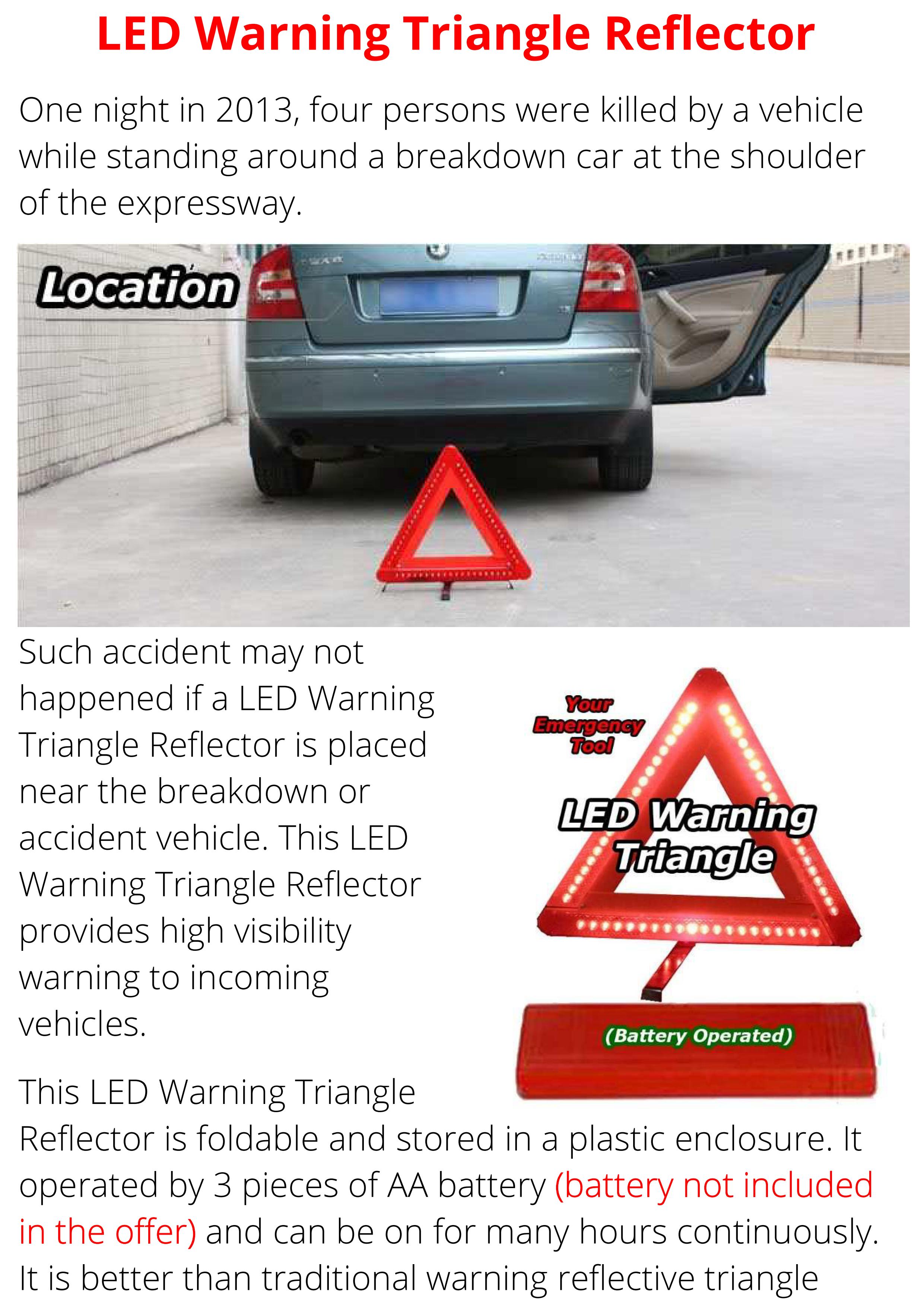 Automotive emergency WARNING TRIANGLE with Bright flashing LED light in ...