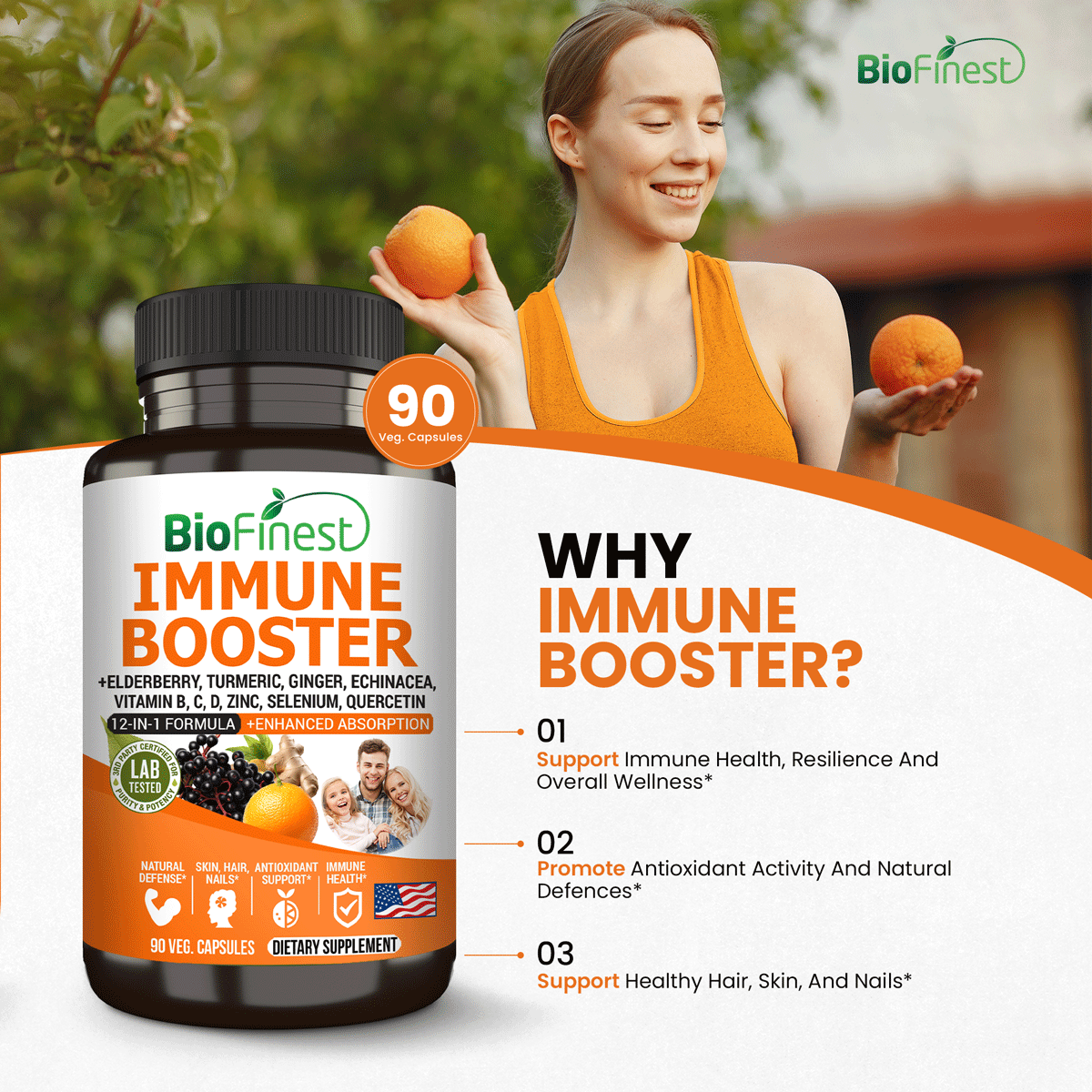 Biofinest Immune Booster Supplement - 12-in-1 Vitamin B C D Zinc ...