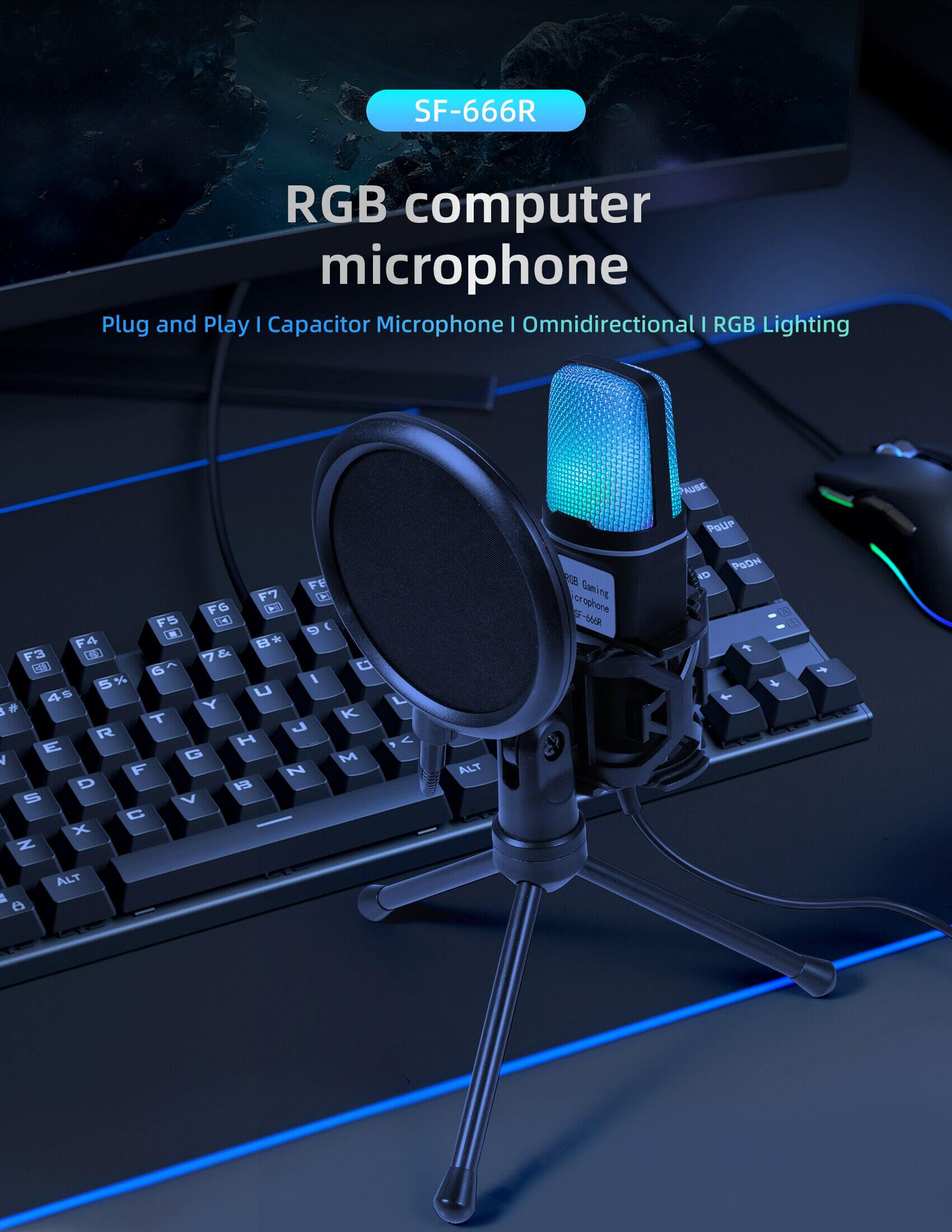 Condenser Wire RGB Microfone Omnidirectional Portable USB Microphone ...